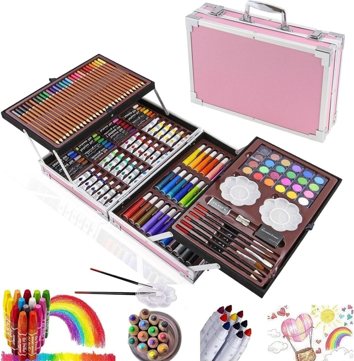 APXB 145-Piece Art Set – Aluminum Case with Colored Pencils for Kids ...