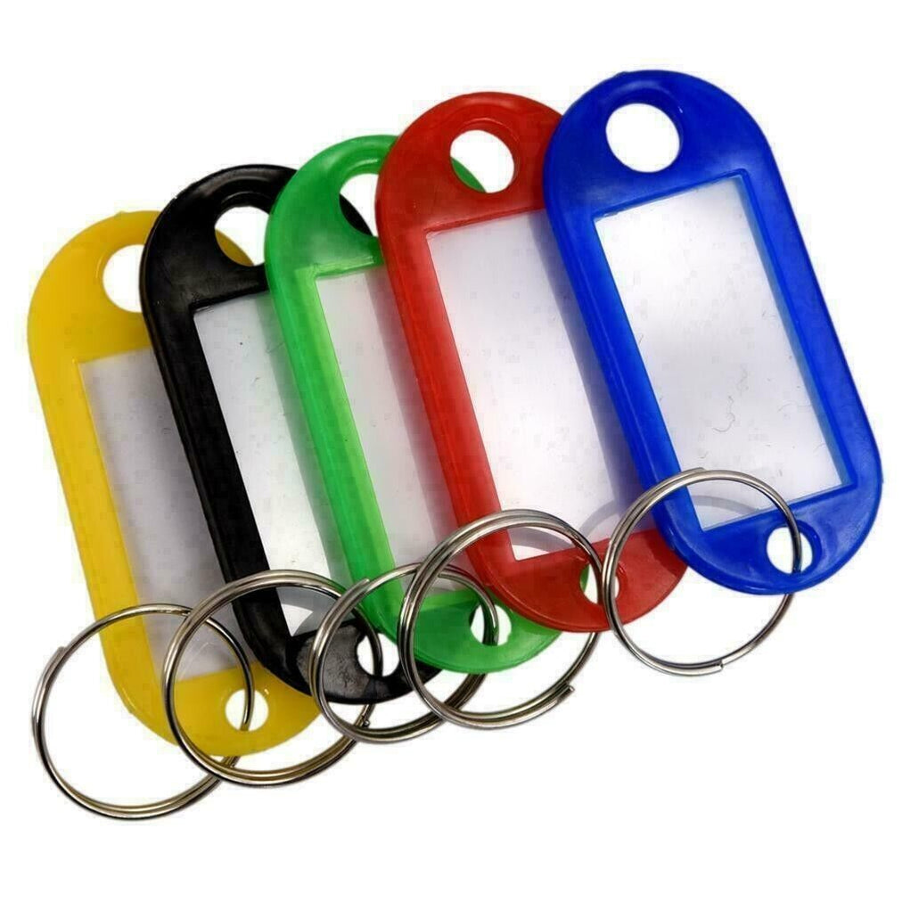 APXB 50 Assorted Key Fobs - Plastic Tags with Paper Inserts & Split Ri ...