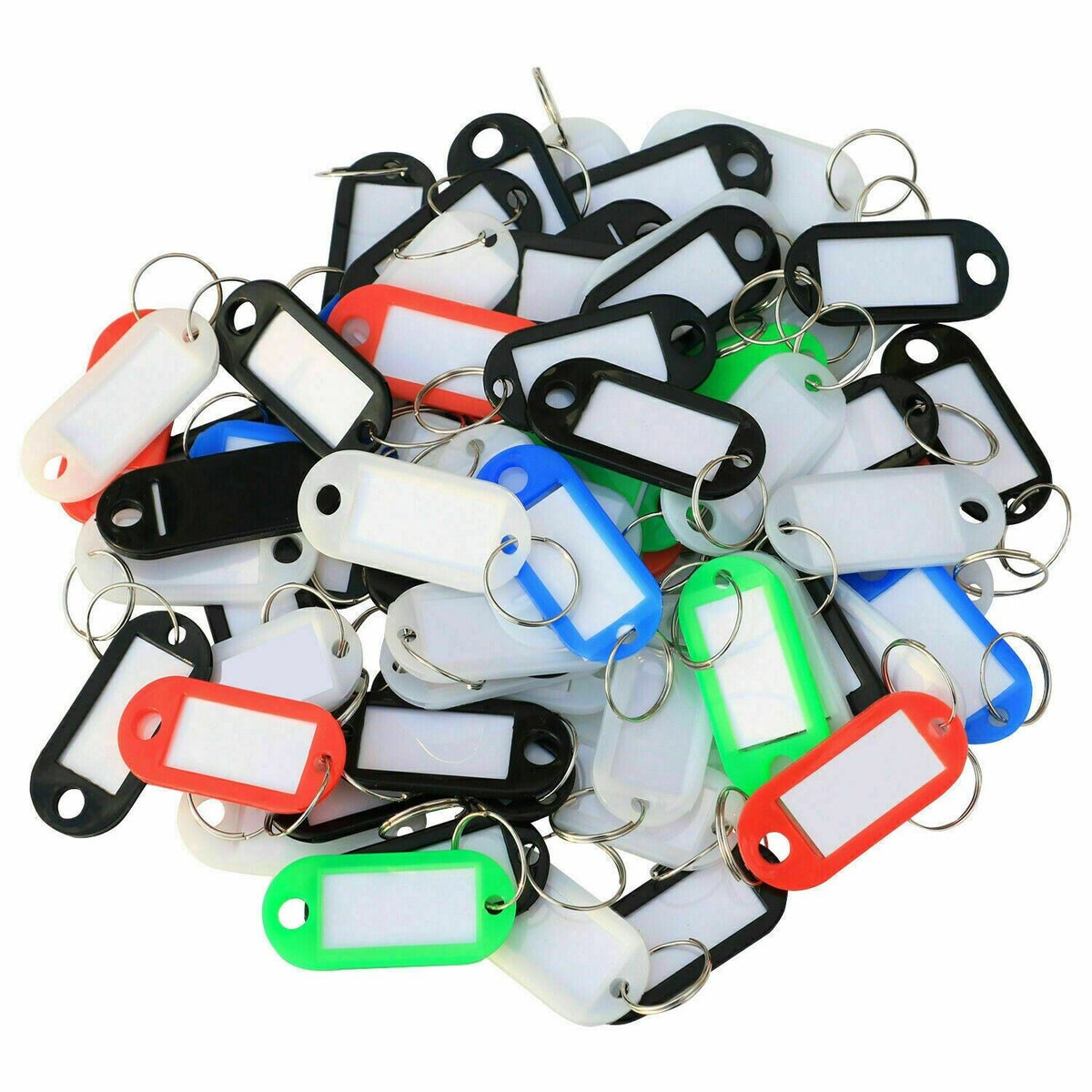APXB 50 Assorted Key Fobs - Plastic Tags with Paper Inserts & Split Ri ...